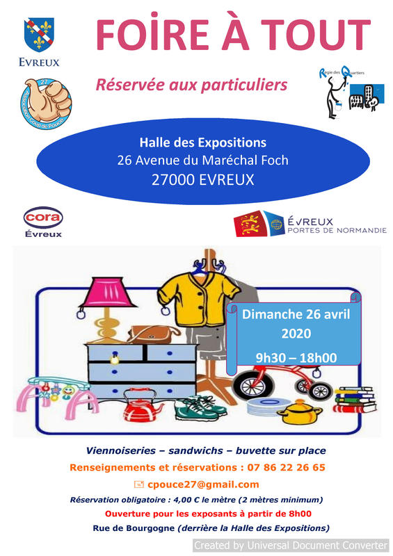 Foire à tout 2020 - Évreux (27000) Foire à tout 2020 - Évreux (27000)